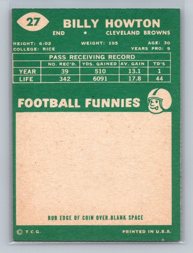 1960 Topps Billy Howton #27 - Cleveland Browns - EX+ to NEAR MINT | eBay