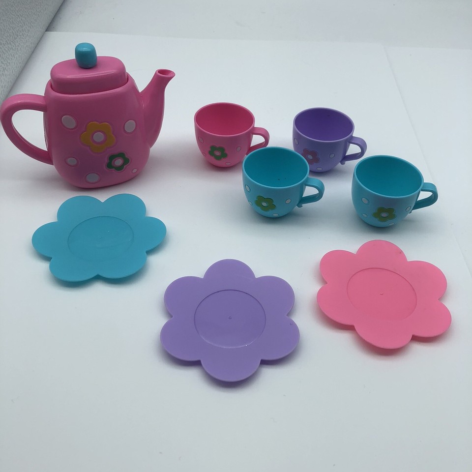 Pretend play tea set pink teapot plastic with flowers incomplete | eBay