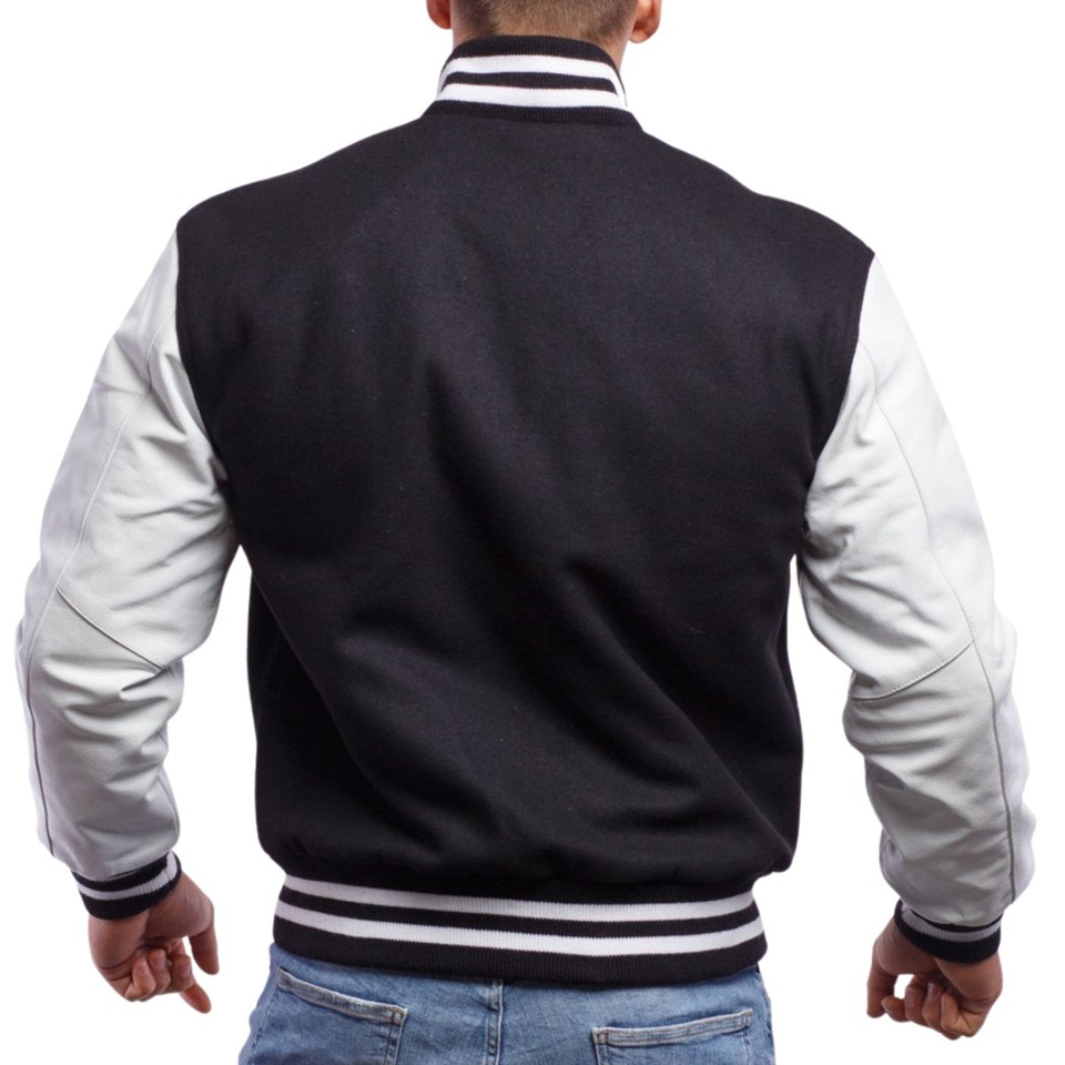 Men's Varsity Jacket Bomber Letterman Wool Body Leather Sleeves College ...