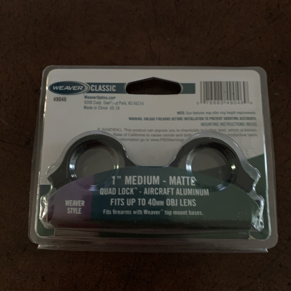 Weaver 49046 Quad Lock Rifle Scope Rings 1” Medium Height, Sealed | eBay