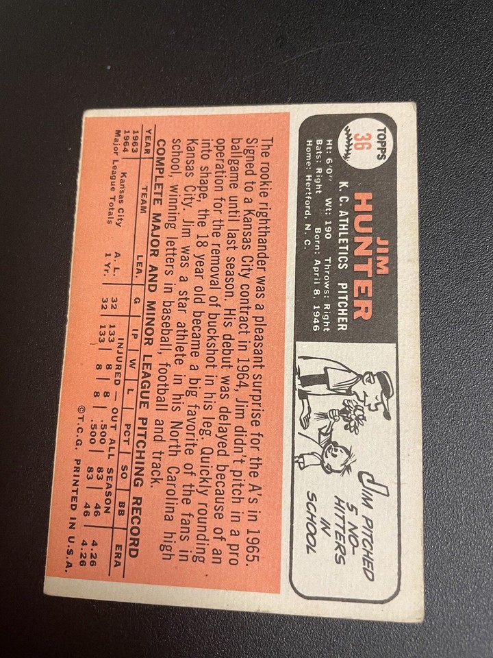 1966 Topps Jim Hunter #36 Baseball Card Signed Rookie Autograph | eBay