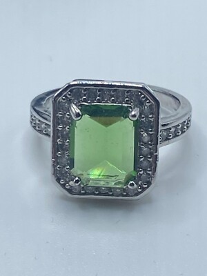 Silver 925, Green Cut Glass Ring, Size 6.5 Beautiful Setting | eBay