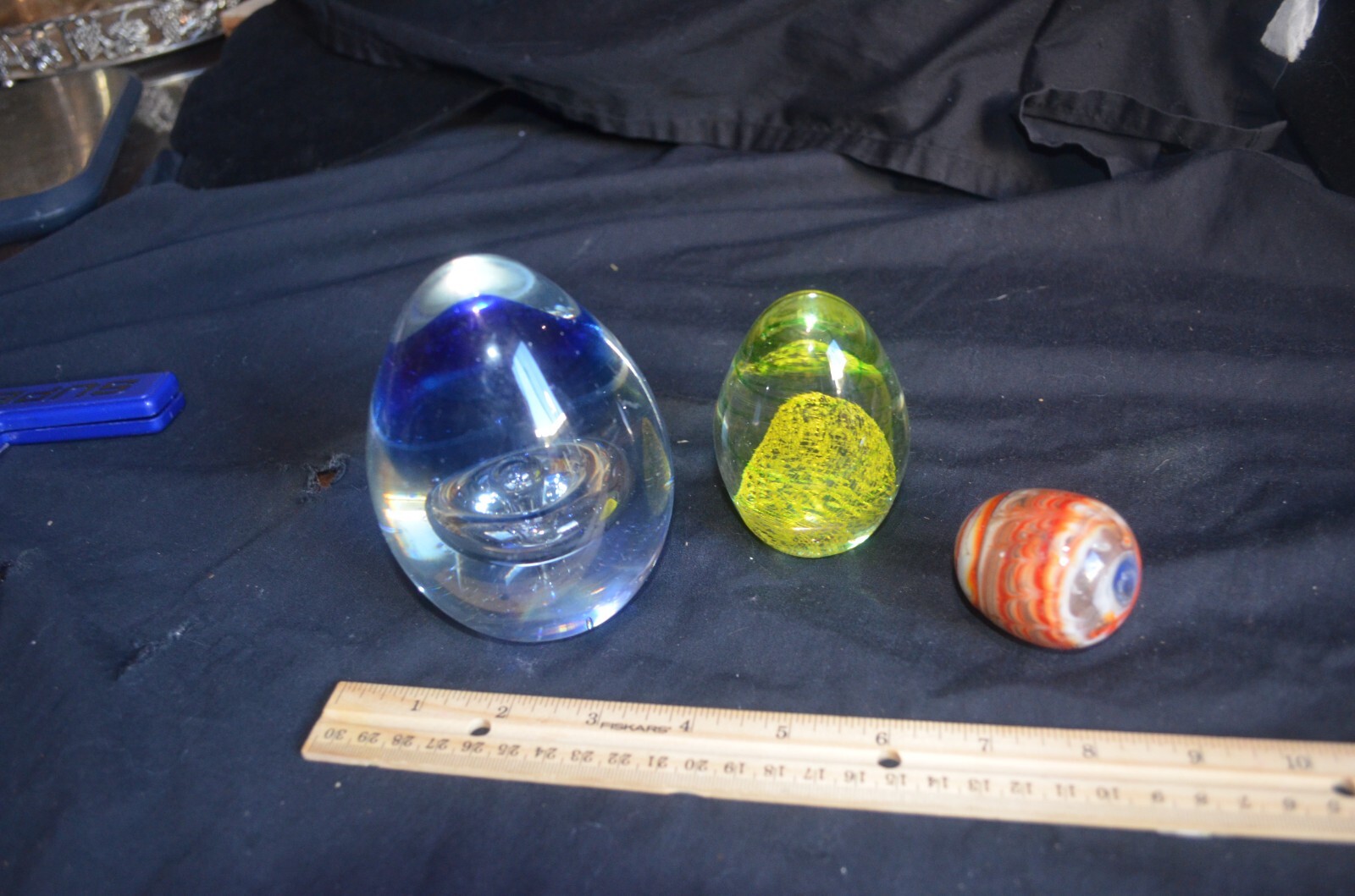 Lot of 3 Egg Shape Paperweights 2 Heavy Glass 1 Marble | eBay