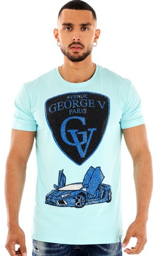 Avenue George V Paris T-Shirt LAMBORGHIN Rhinestone Men's Blue Tee 2XL ...