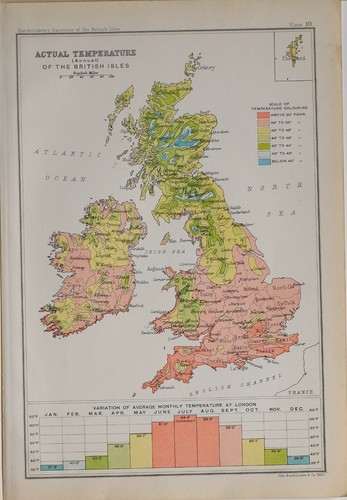 1901 CENSUS MAP BRITISH ISLES ACTUAL TEMPERATURE ANNUAL AVERAGE LONDON ...