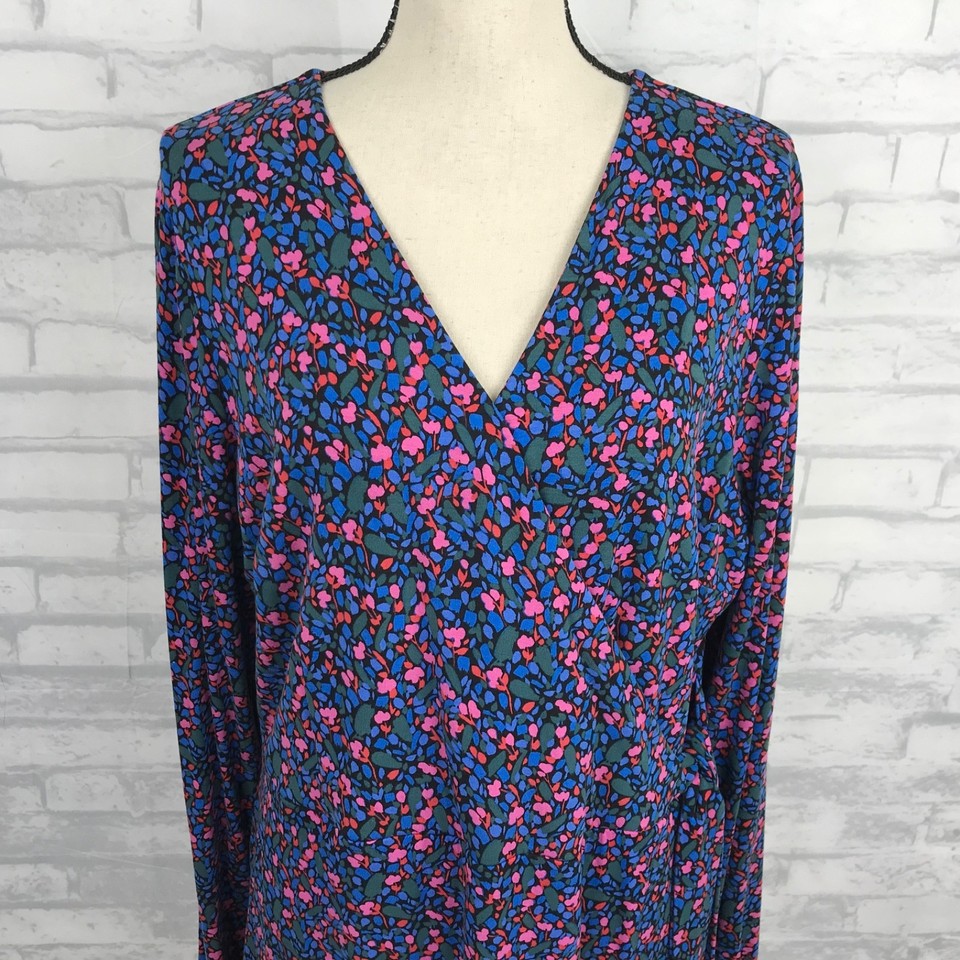 Long Tall Sally Size 16 Floral Dress Long Sleeve Faux Wrap Knit Midi ...