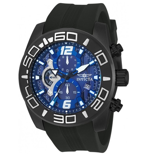 Invicta Pro Diver Men's 50mm Black Blue Dial Triple Chronograph Watch ...