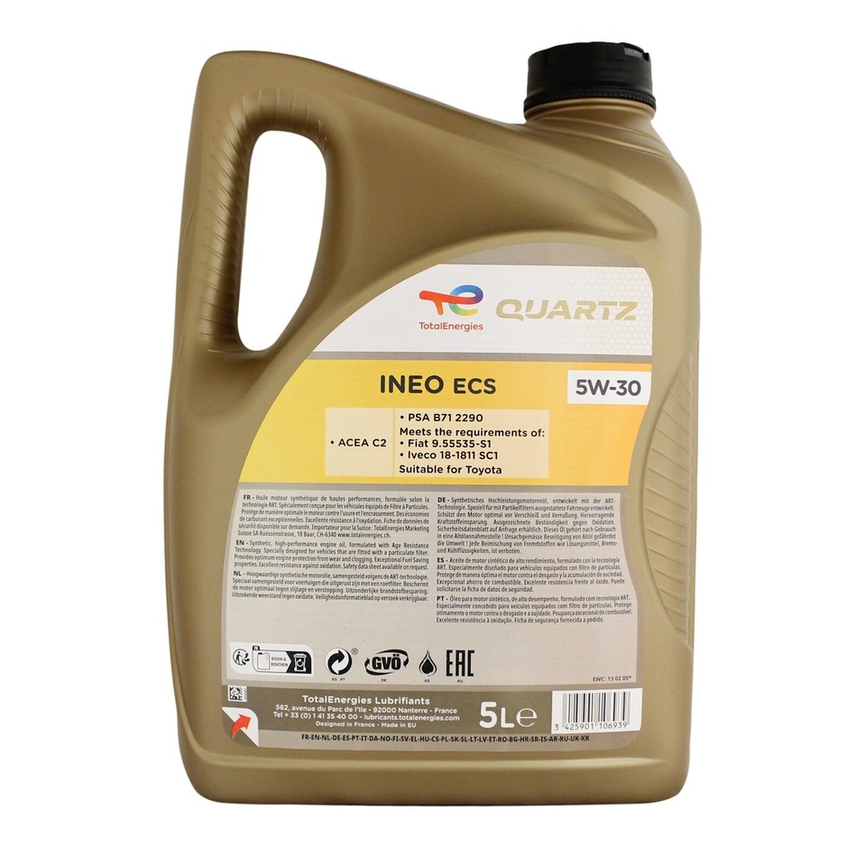 Total Quartz Ineo ECS 5w-30 5w30 Advanced Synthetic Engine Oil - 5 ...