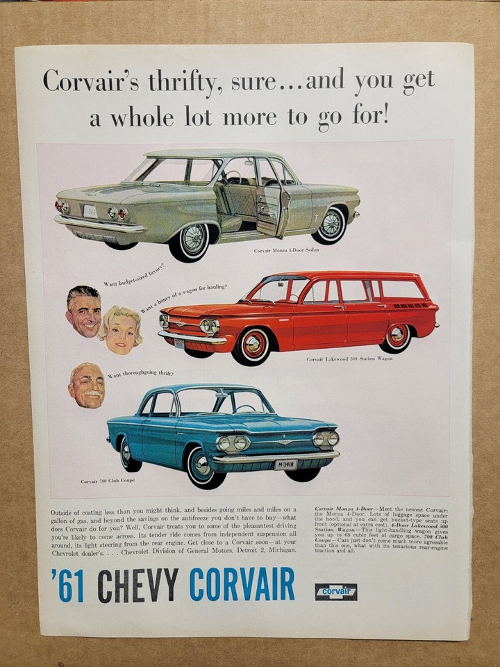 Vintage 1961 Chevy Chevrolet Impala Corvair Monza Bel Air Print Ad ...