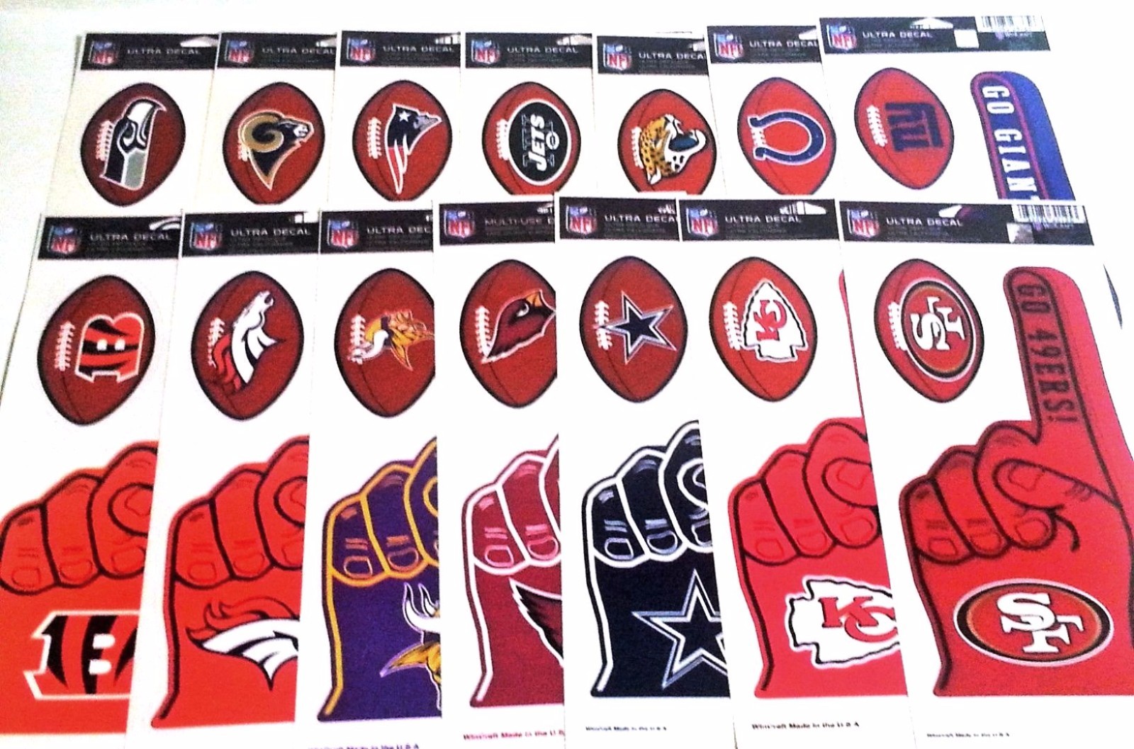 NFL Team Logo Ultra Decal Bumper Stickers plus Number 1 Fan Finger ...