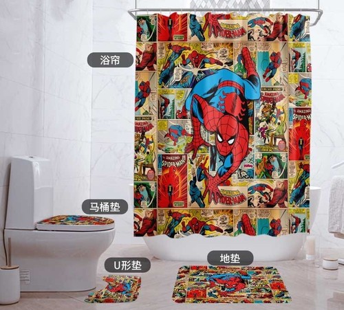 4PCS Marvel Superman Spiderman Cover Mat Gifts Shower Curtain Toilet ...