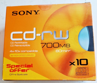 SONY CD-RW 700MB / 80 min - 4X -10X compatible - Rewritable - Pacco da ...