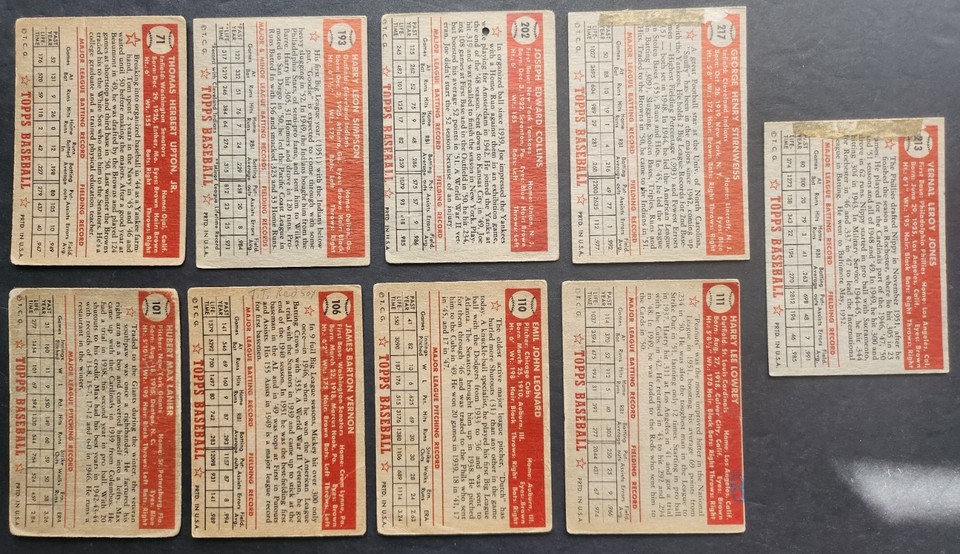 1952 TOPPS BASEBALL CARD LOT (9) LOW GRADE FILLER LOT | eBay