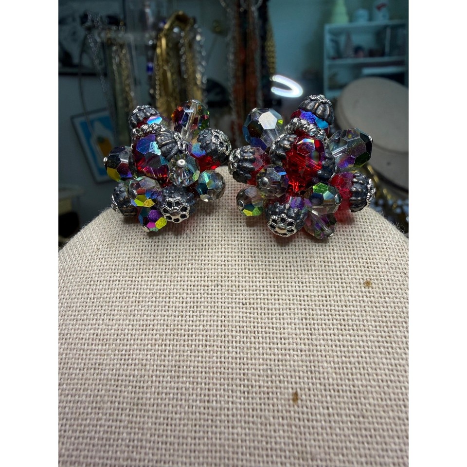 Vintage Vendome Faceted Red Glass & Aurora Borealis Glass Bead Jewelry ...