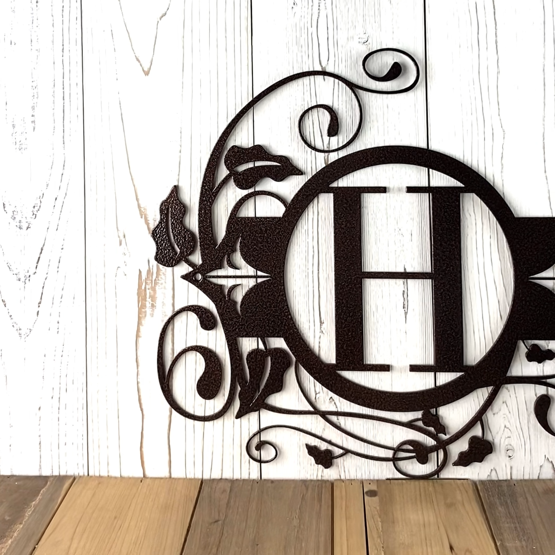 Personalized Family Last Name Initial Monogram Metal Sign, Vines ...