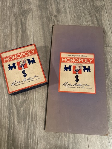 RARE Monopoly Blue Board “New Improved Edition” Dual Patent W/ Complete ...
