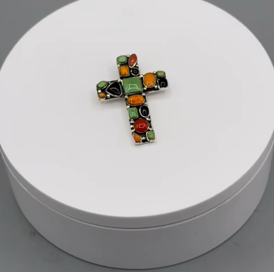 NAVAJO Sterling Silver Gaspeite Coral Onyx Spiny Oyster CROSS PENDANT 1 ...