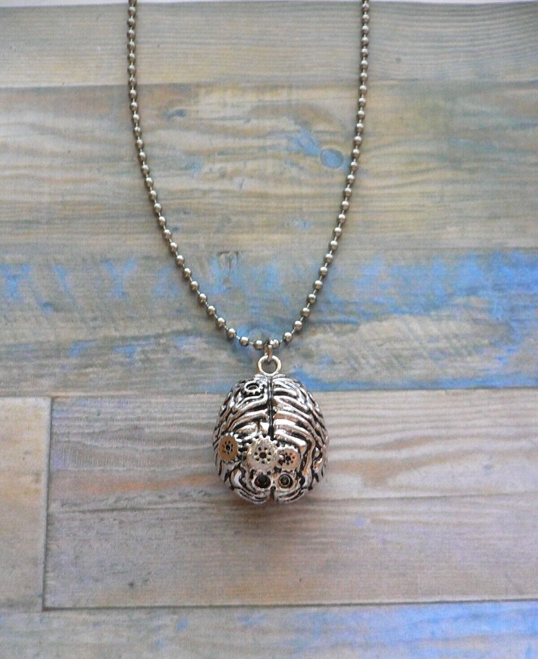 Unisex 3D Steampunk BRAIN Ball Chain Necklace Silver Tone Anatomy ...