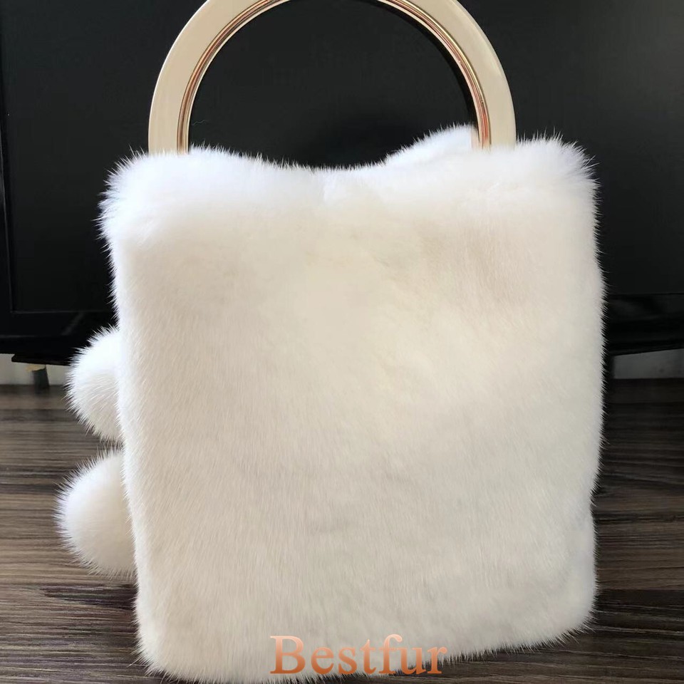 Womens Luxury Real Mink Fur Handbag Bucket Bag Purse Party Bag Tote ...
