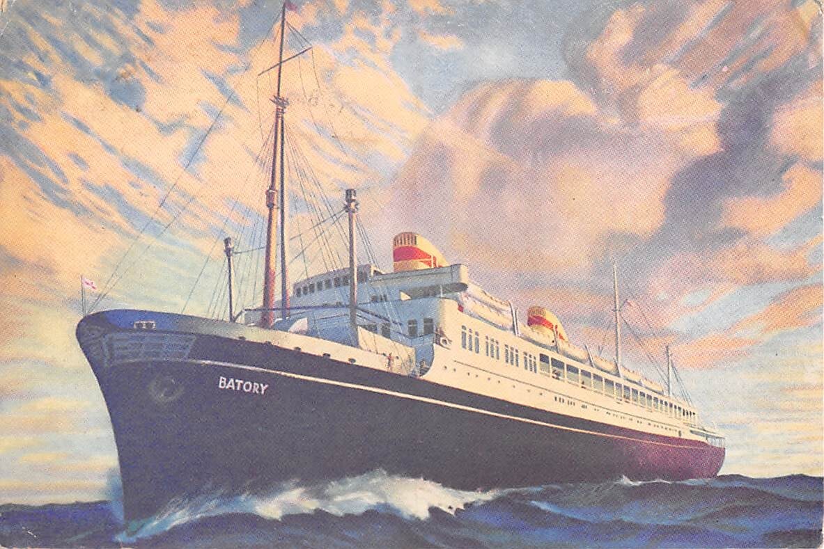 SS BATORY AT SEA ~ GDYNIA AMERICA SHIP LINE, ARTIST IMAGE ~ used 1951 ...