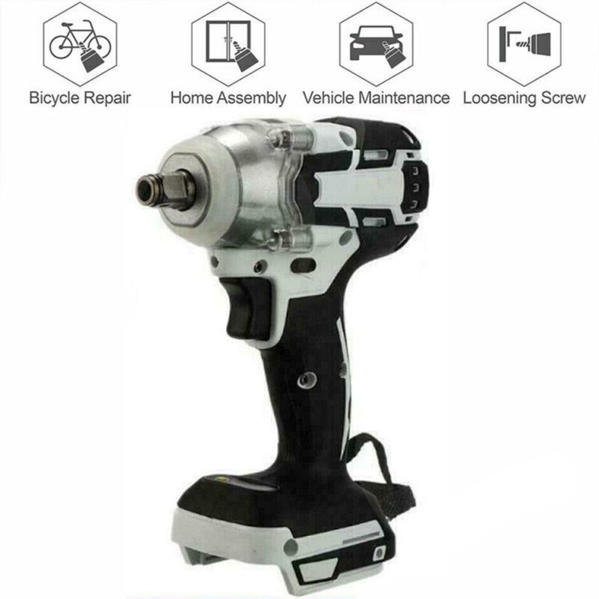 580Nm 21V Cordless Electric Impact Wrench Drill Gun Ratchet Driver w/ 2 ...