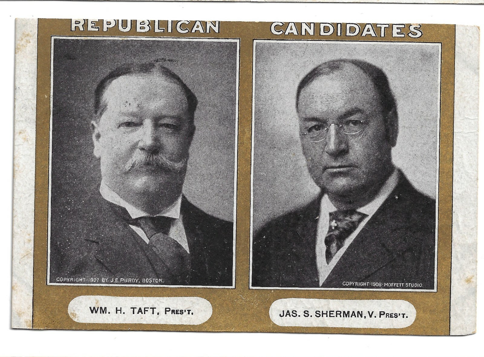 Different Gold Style William Taft James Sherman Jugate Prez Campaign ...