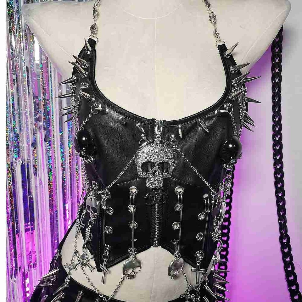Harajuku Spike Studded Rivet Grunge Skull DIY E-Girls Punk Rock Digital ...