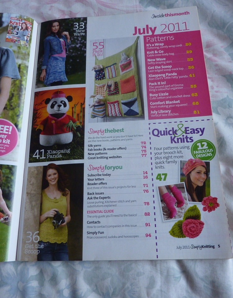 Simply Knitting Pattern Magazine July 2011 includes Alan Darts Xiaopang ...