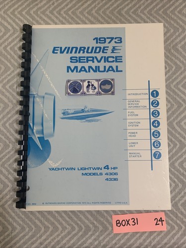 1973 EVINRUDE SERVICE MANUAL YACHTWIN LIGHTWIN 4 HP OUTBOARD SHOP ...