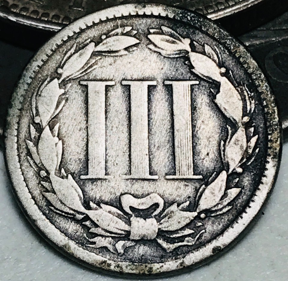1865 Three Cent Nickel Piece 3C Circulated Civil War Date US Type Coin ...