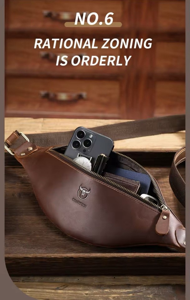 Men’s Leather Belt Bag Classic Retro Crossbody Bag Mobile Phone Bag | eBay