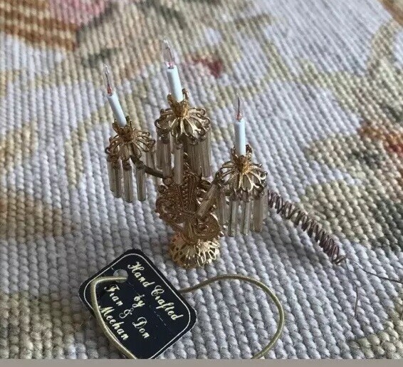 Dollhouse Miniature Crystal Fran Meehan Candle Table Lamp Light 561 | eBay