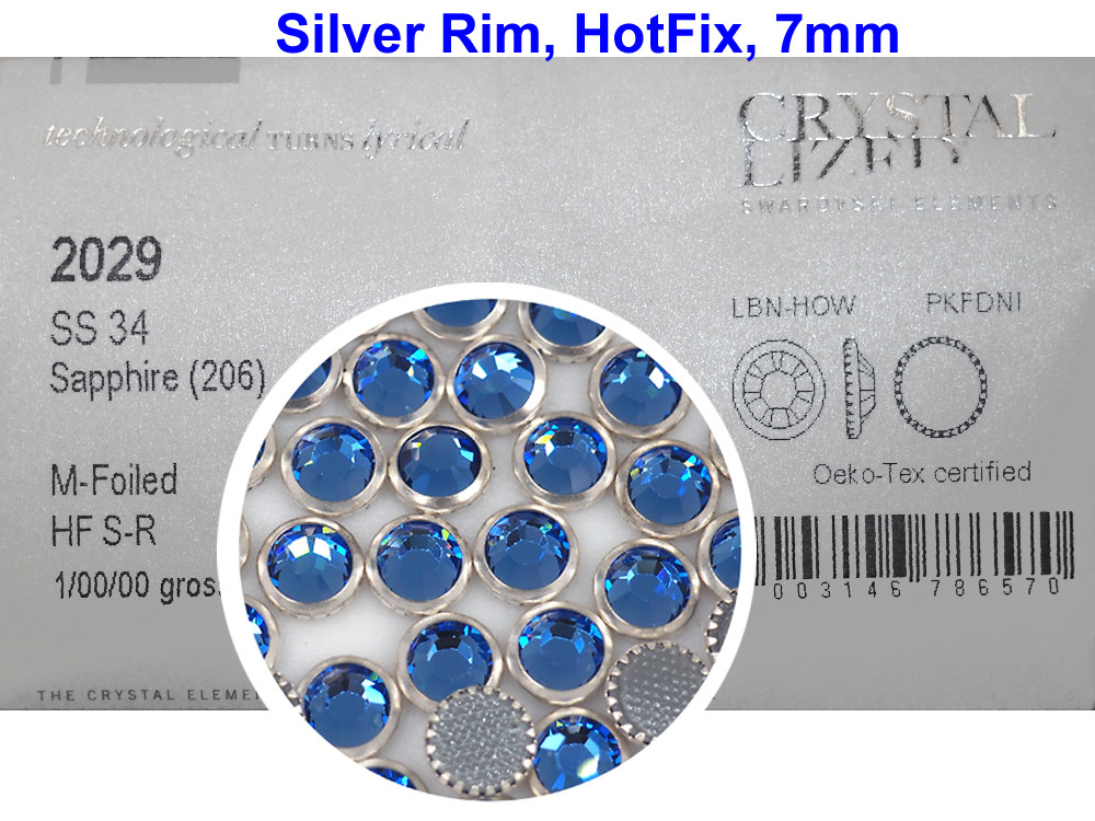 Swarovski Silver Ringed Flatback HotFix 34ss Sapphire #2029 S-Rim 7mm ss34