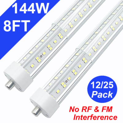 12/25 Pack 8FT Single Pin Bulbs 144W 18000Lm 6500K LED Tube Light FA8 ...