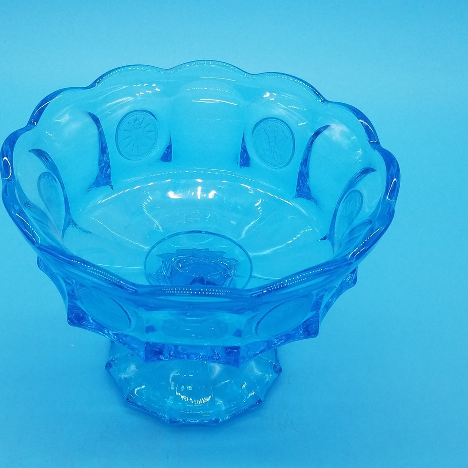 VTG. Ice Blue Coin Glass Covered Lidded Pedestal Compote Bowl 10.5Tall ...