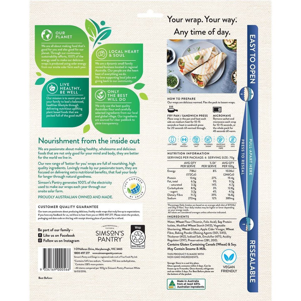 Simsons Pantry Low Carb High Protein Fibre Large Wraps Pack | eBay