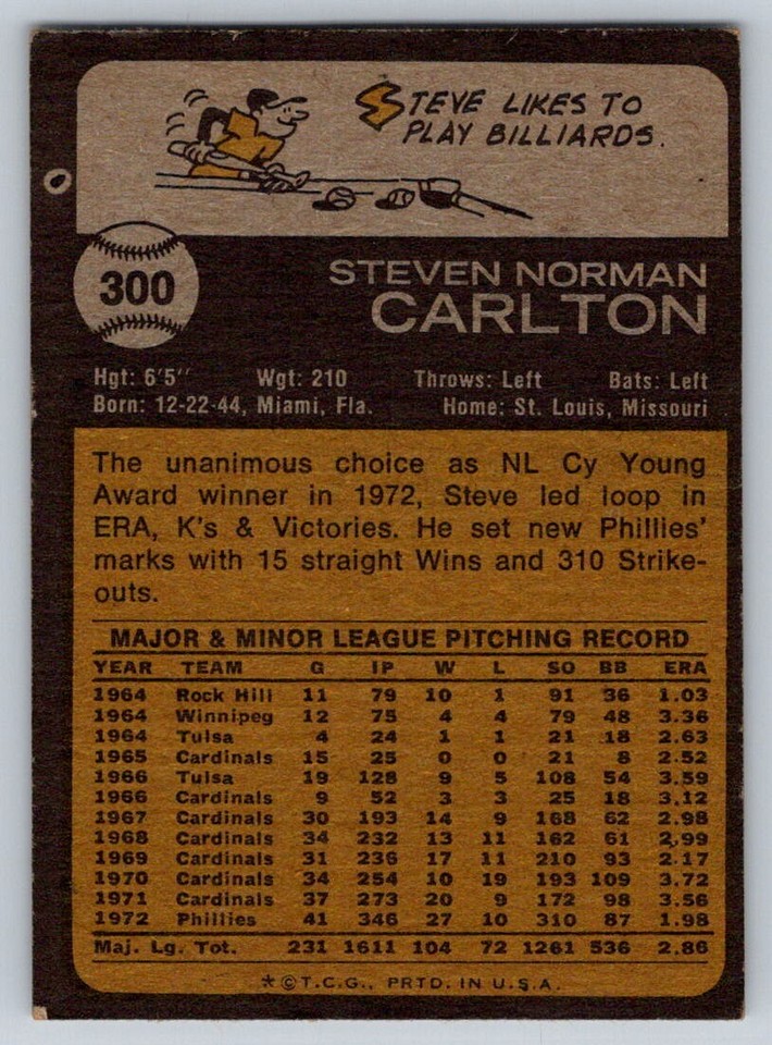 1973 Topps #300 Steve Carlton EX Great Baseball Card 🔥⚾️ | eBay