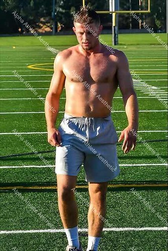 Shirtless Male Beefcake Athlete Practicing on Football Field Hunk 4x6 ...