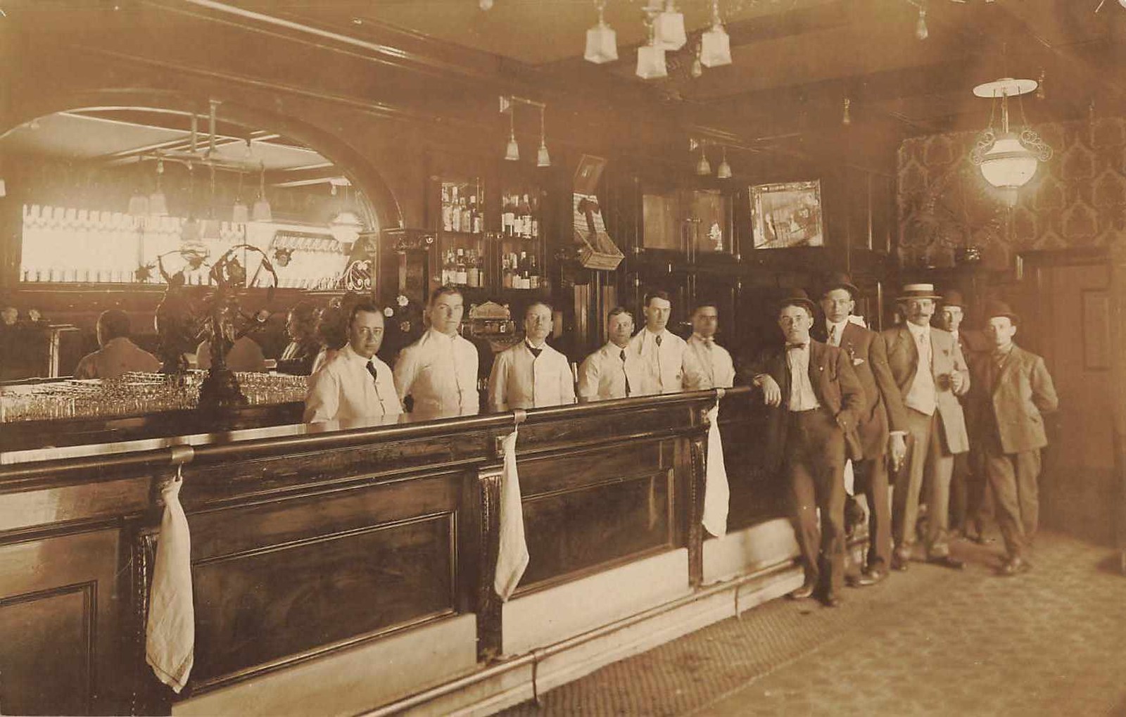 1900s RPPC Real Photo Postcard Saloon Bar Interior Bartenders Waiters ...