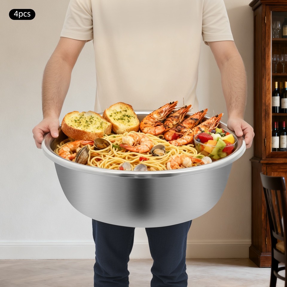 4 Pcs Stainless Steel Mixing Bowls Extra Large Basin Salad Basin (D*H ...