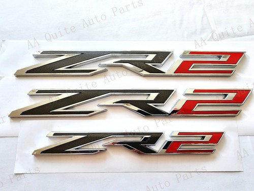 3PCS Chrome Red Fender Rear ZR2 Emblems Badge 2022-2026 Chevy Silverado ...
