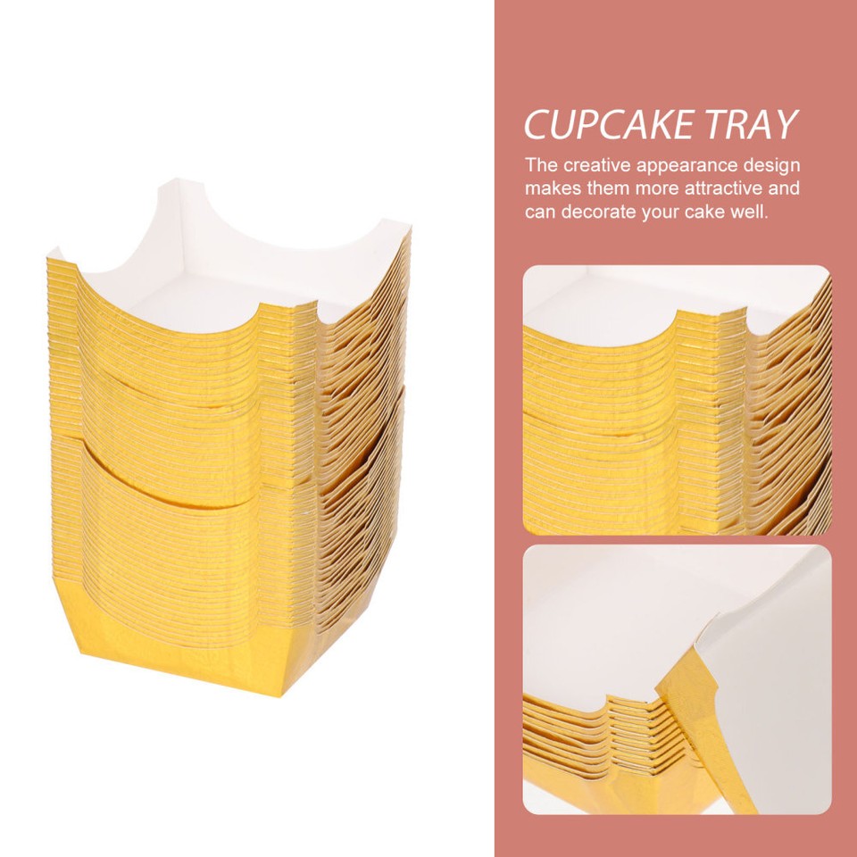 100 Pcs Gold Square Cupcake Liners Tray Perfect for Cupcakes Decorate ...
