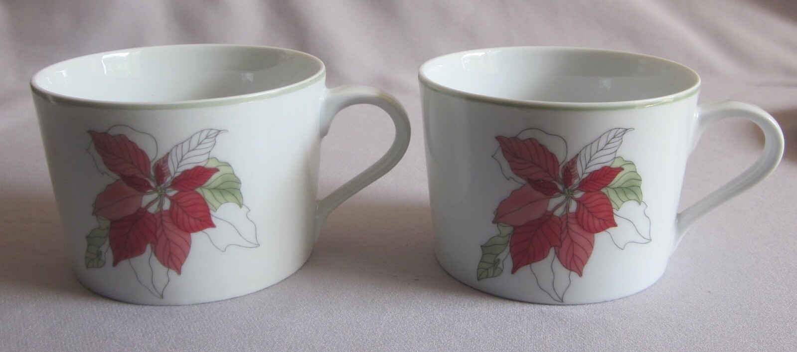 Two Cups NO SAUCERS Block Spal China Poinsettia Pattern Christmas 2 1/2 ...