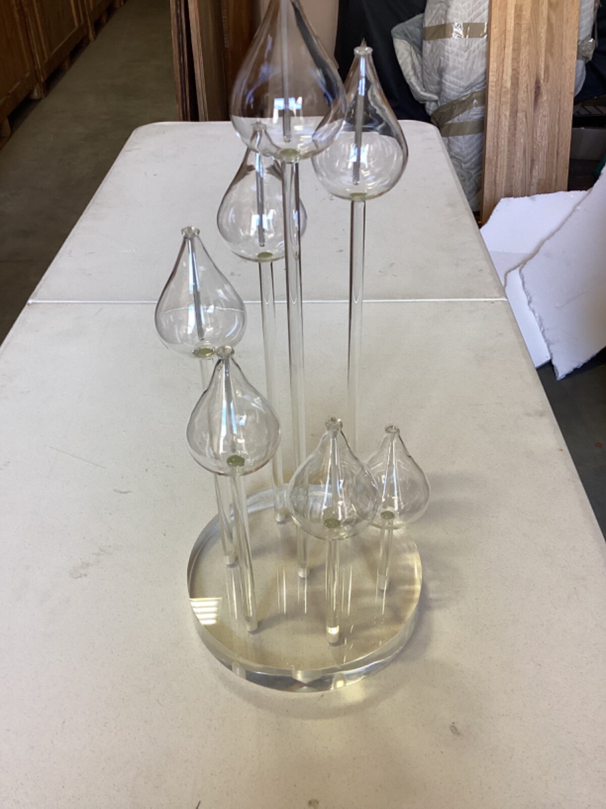 Vintage Belag 7 Glass Teardrop Oil Lamp Acrylic Base & Wick Holders ...