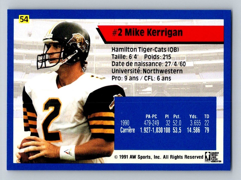 1991 All World CFL Mike Kerrigan #54 | eBay