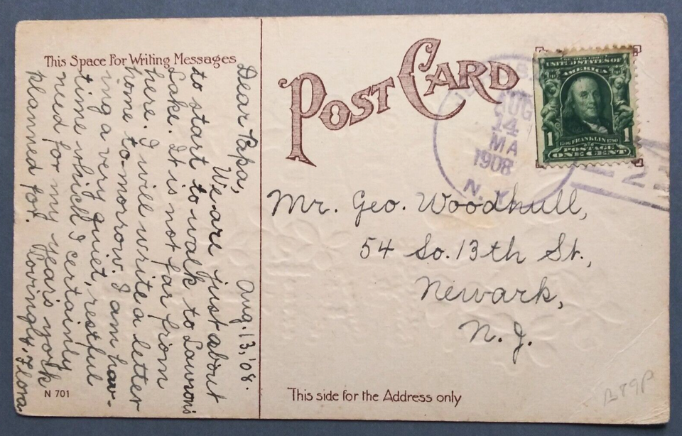 Dear Father Flowers Ivy Leaves Embossed Art Print Posted 1908 Vintage ...