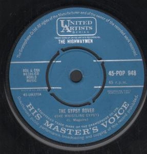 Highwaymen Gypsy Rover 7" vinyl UK United Artists 1961 Four prong label ...