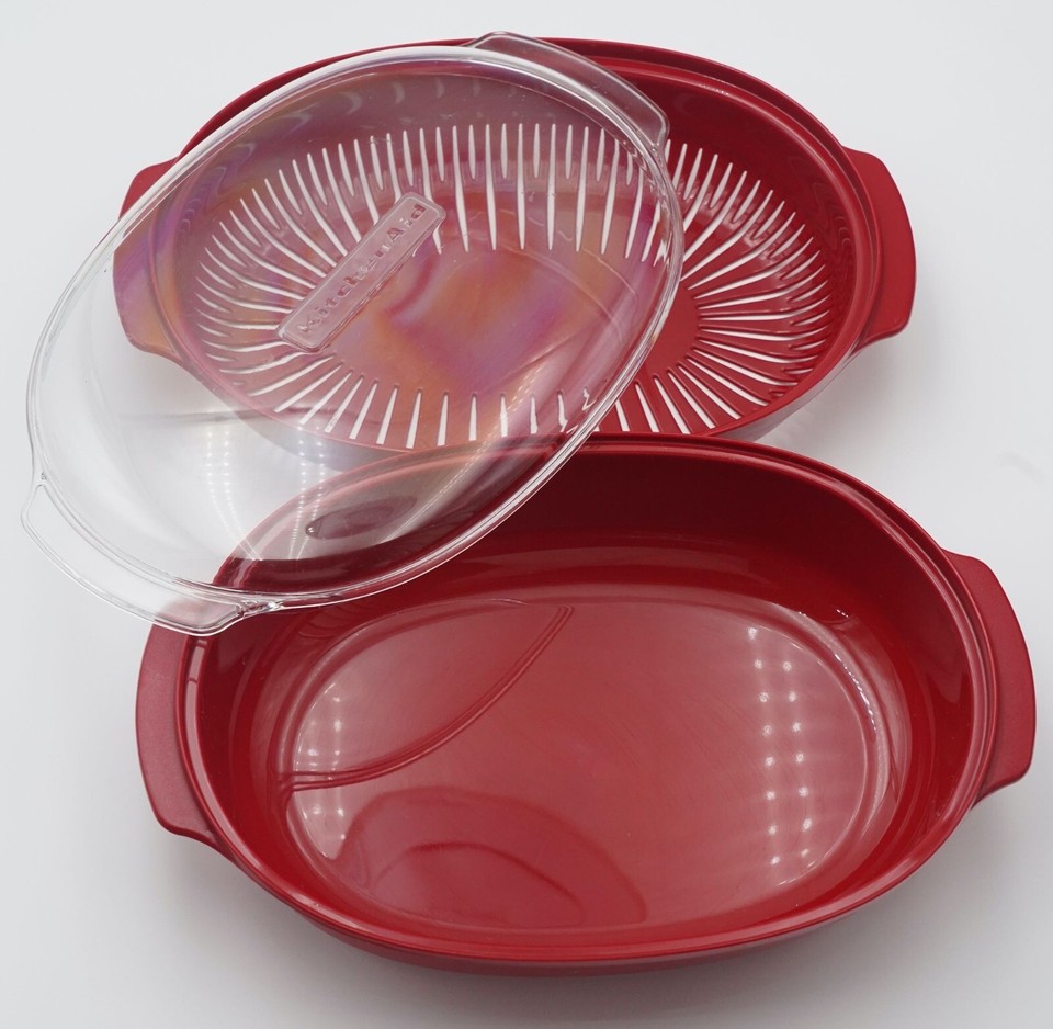 KitchenAid Red 9" x 13" Microwave Veggie Food Steamer 3 Piece Set | eBay