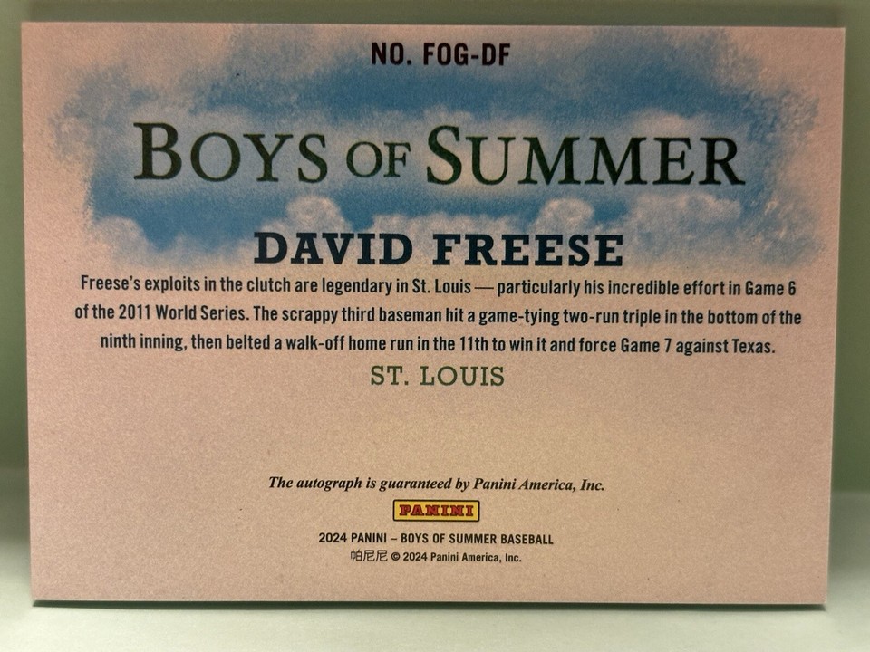 STL Cardinals David Freese Auto 54/55 2024 Boys Of Summer | eBay