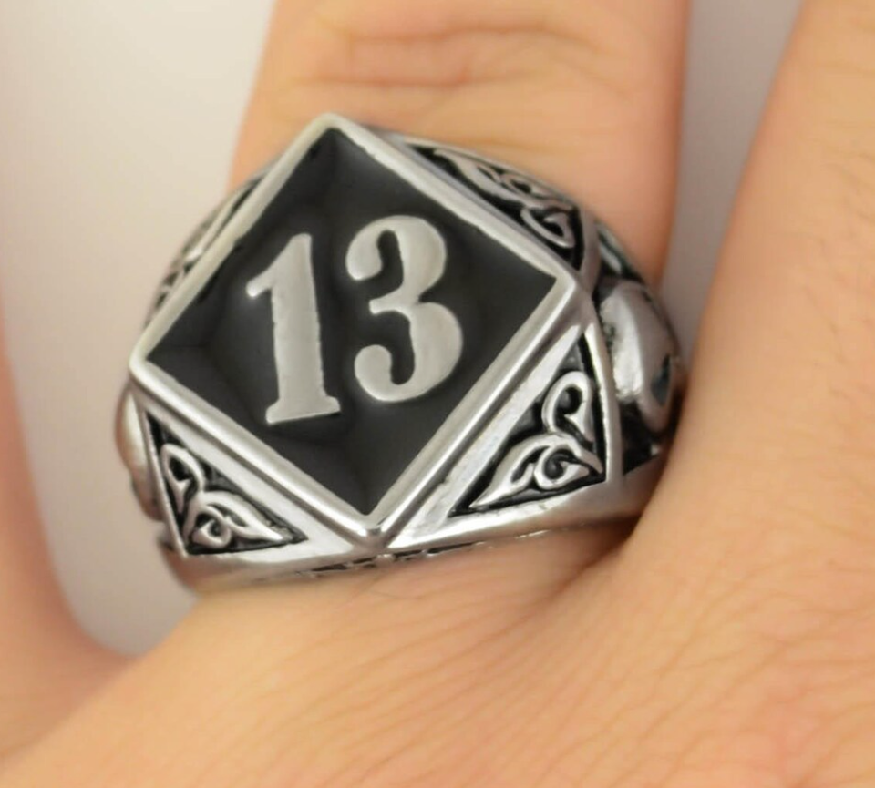 Number "13" Signet Ring with Skulls Heavy Duty Ring Stainless Steel 184 ...
